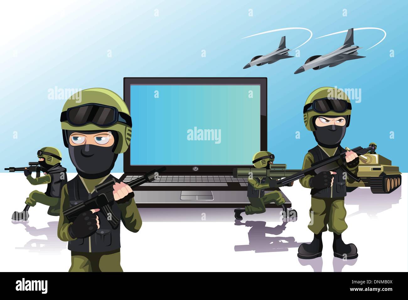 A vector illustration of an army of soldiers protecting a laptop Stock ...