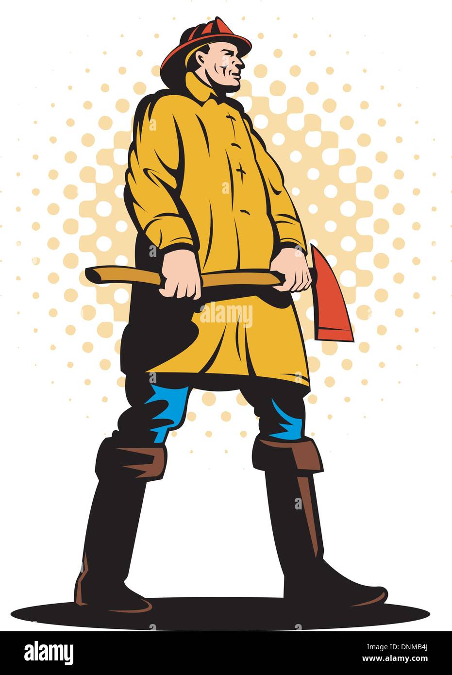 illustration of a fireman fire fighter done in retro style holding an ...