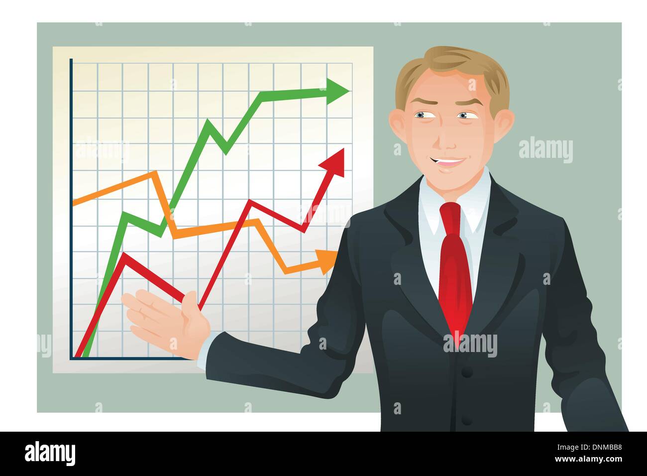 A vector illustration of a businessman giving a graph or statistic ...