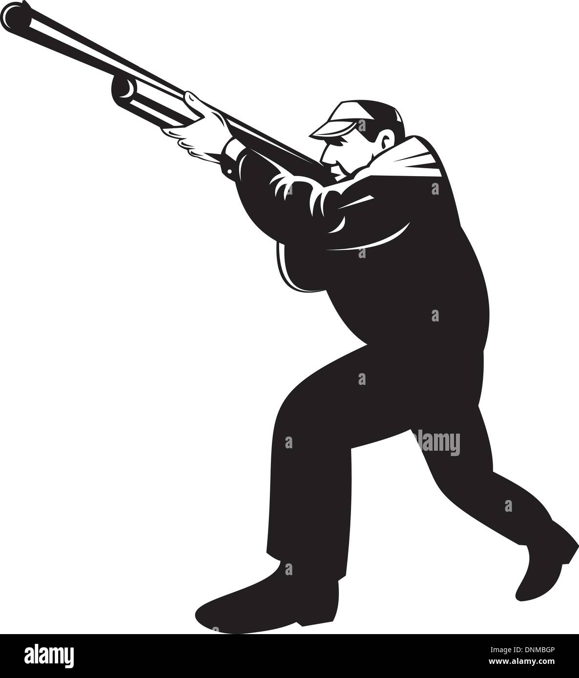 illustration of a hunter aiming shotgun rifle gun done in retro style ...