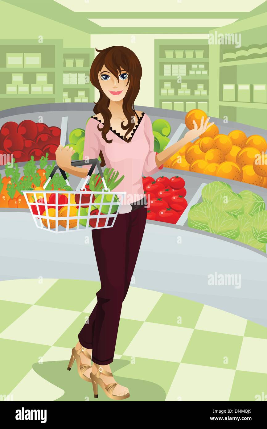 Woman in fruit market Stock Vector Images - Alamy