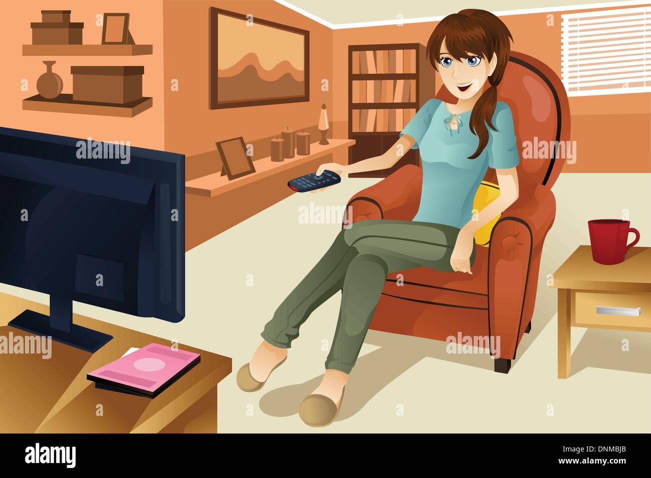 Cartoon girl holding control watching hi-res stock photography and ...