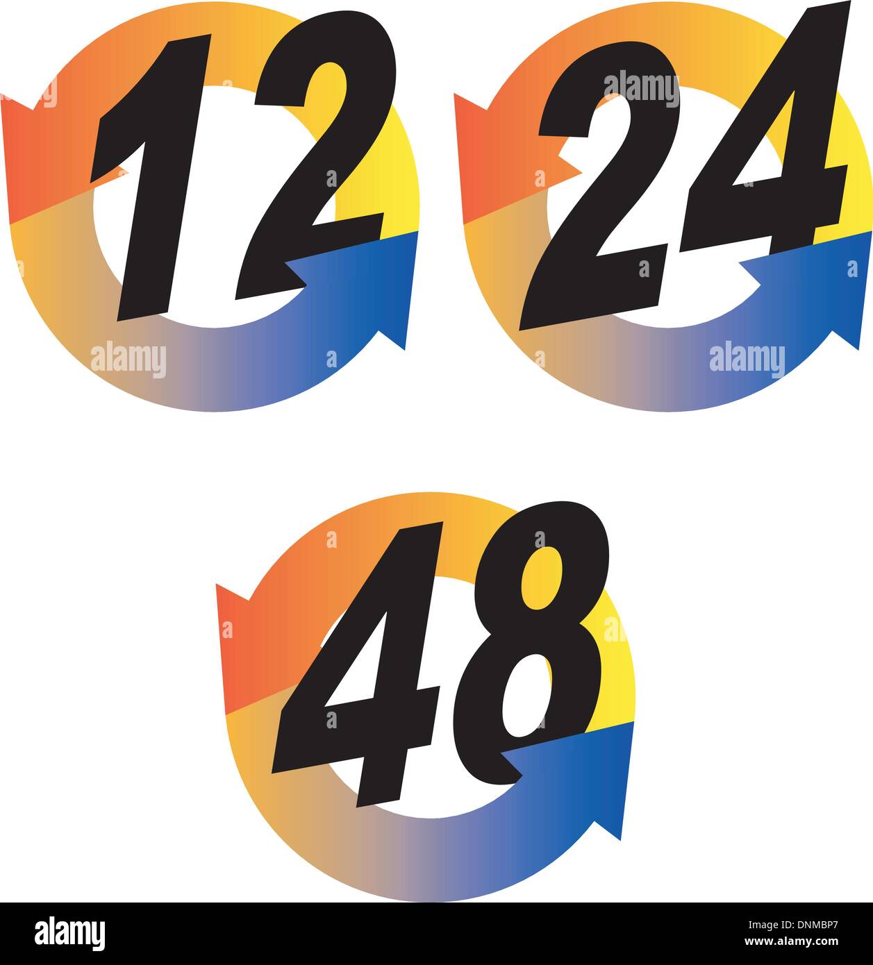 Illustration of 12, 24, 48 hour arrow gradient icon done in retro style ...