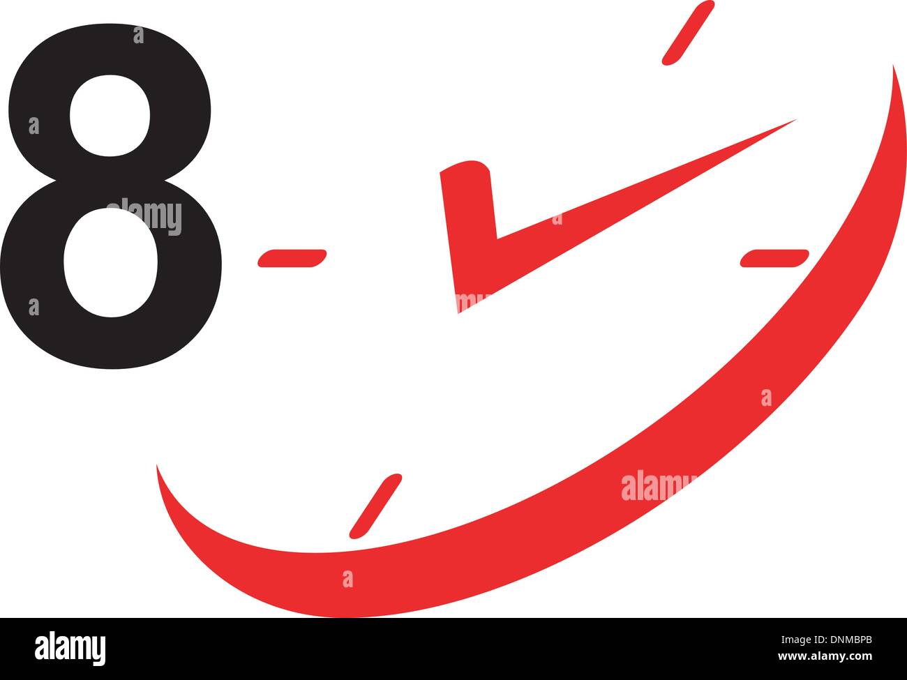 Illustration of 8 hour sign and clock set in white background done in ...