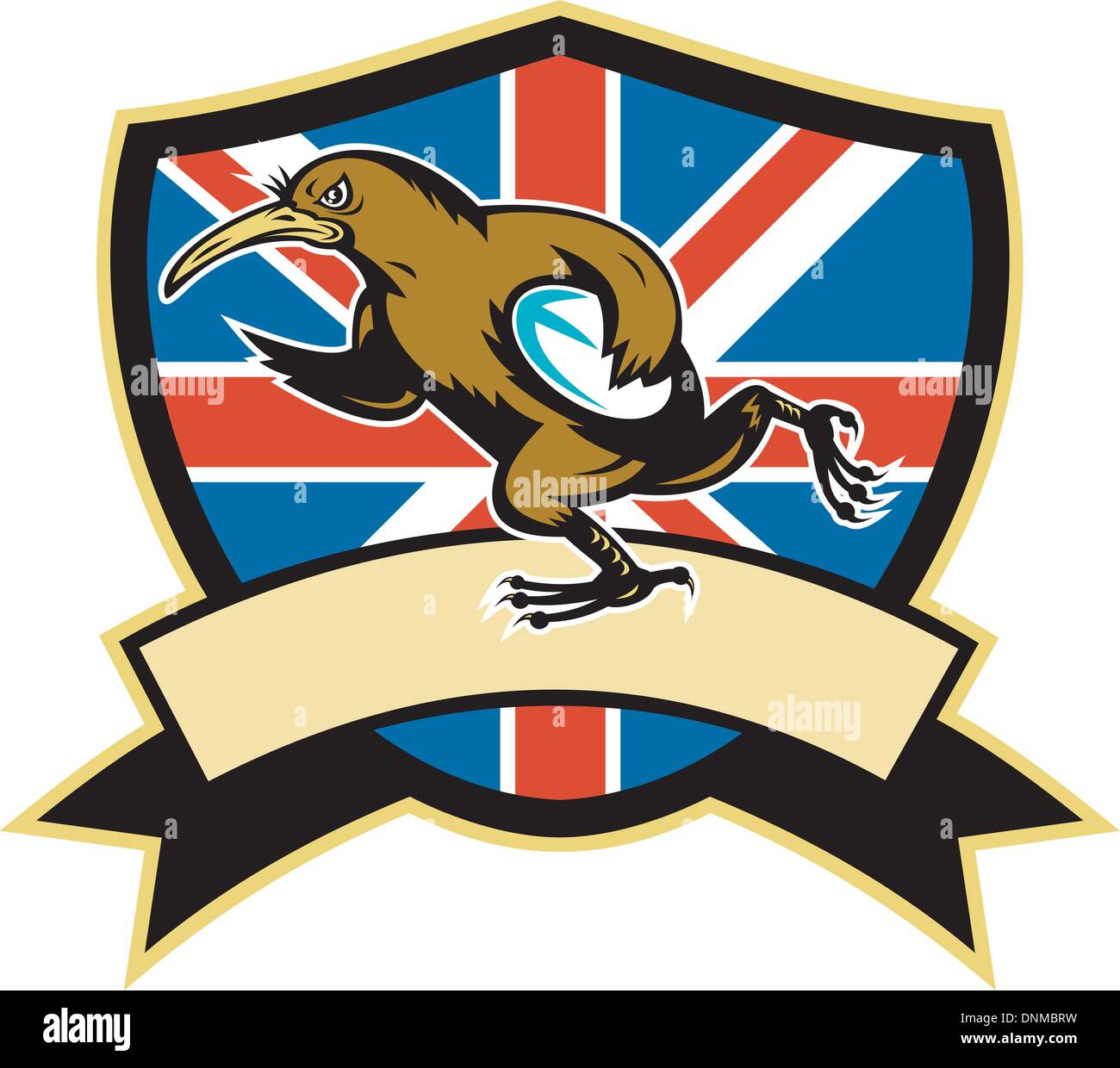 illustration of a Kiwi rugby player running with ball and british ...