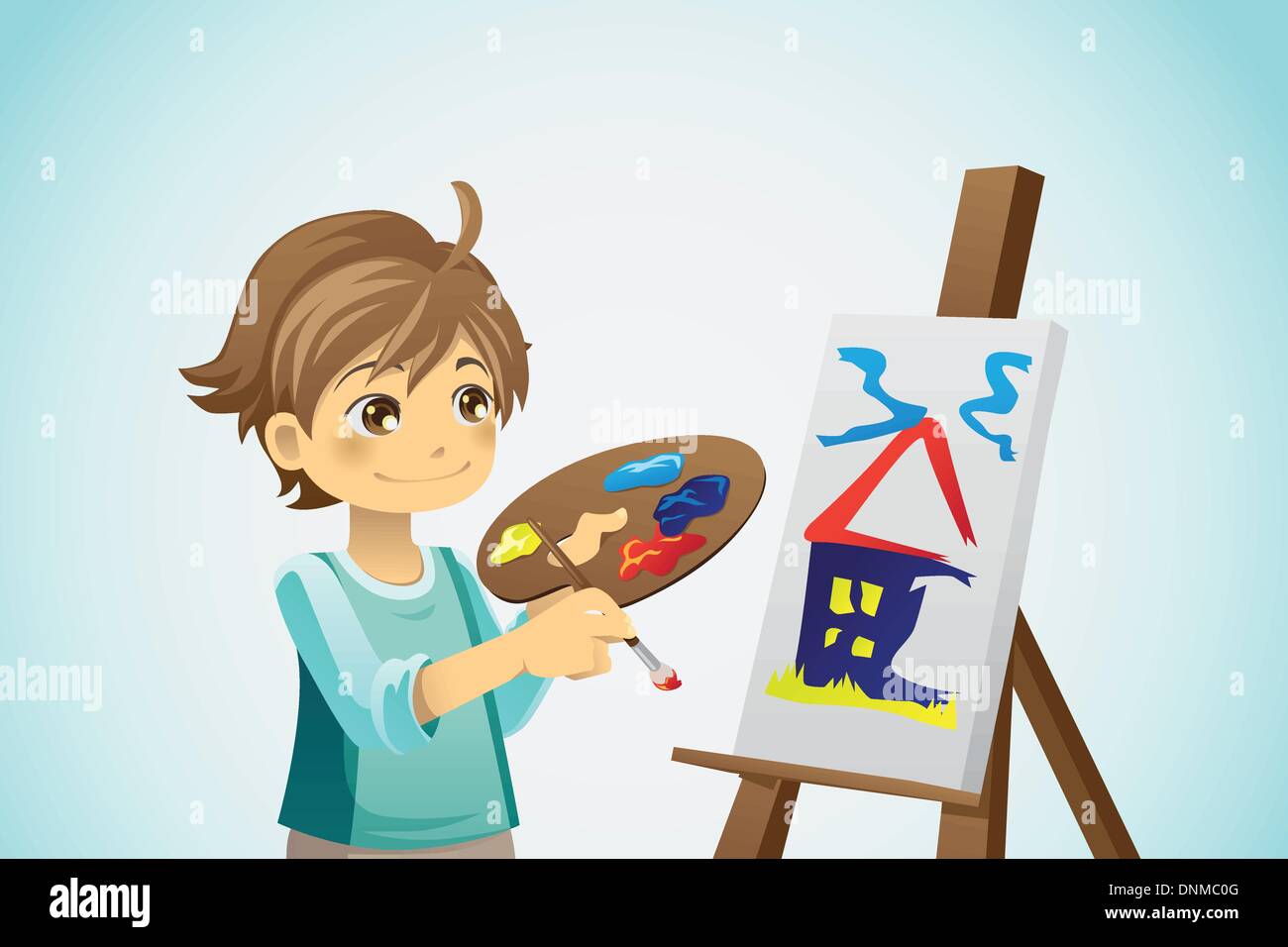 A vector illustration of a kid painting on a canvas Stock Vector Image ...