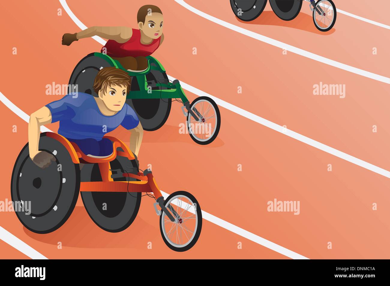 A vector illustration of athletes in wheelchair racing in a competition ...