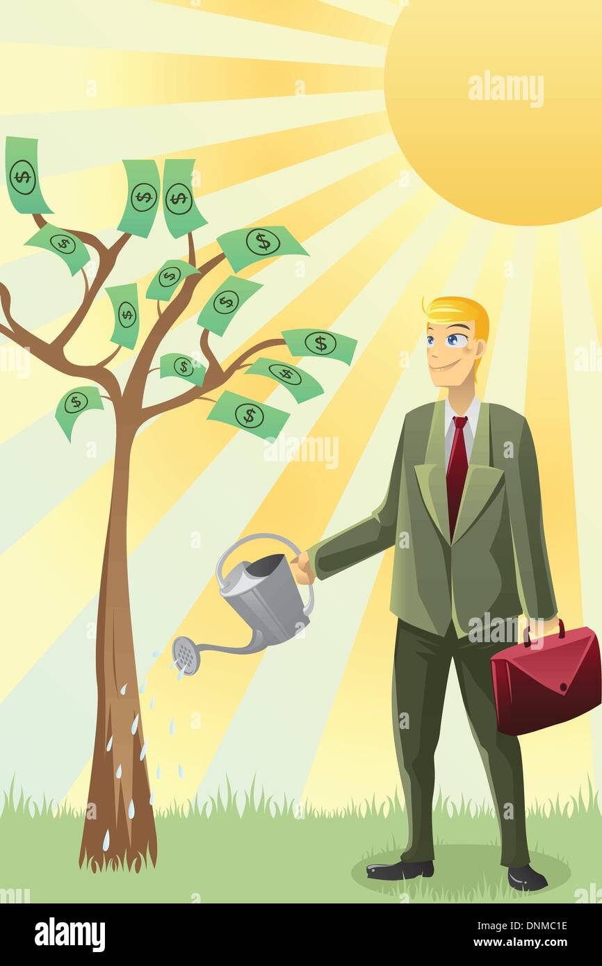 A vector illustration of a businessman watering a money tree Stock ...
