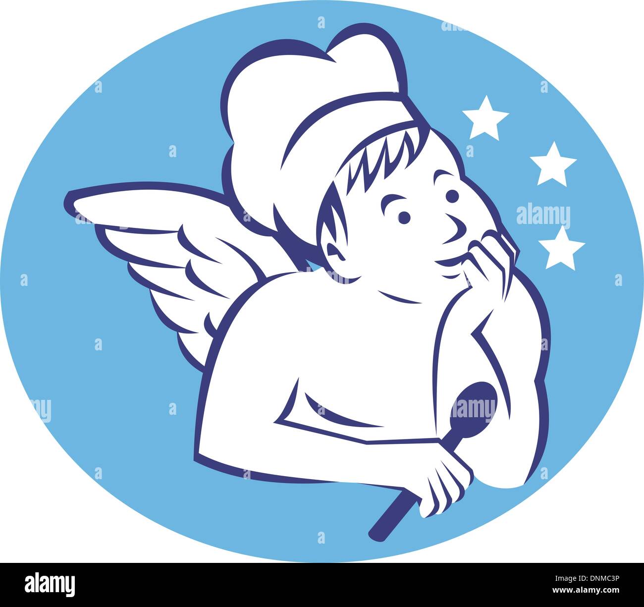 illustration of a cook,baker or chef child angel holding a spoon and ...