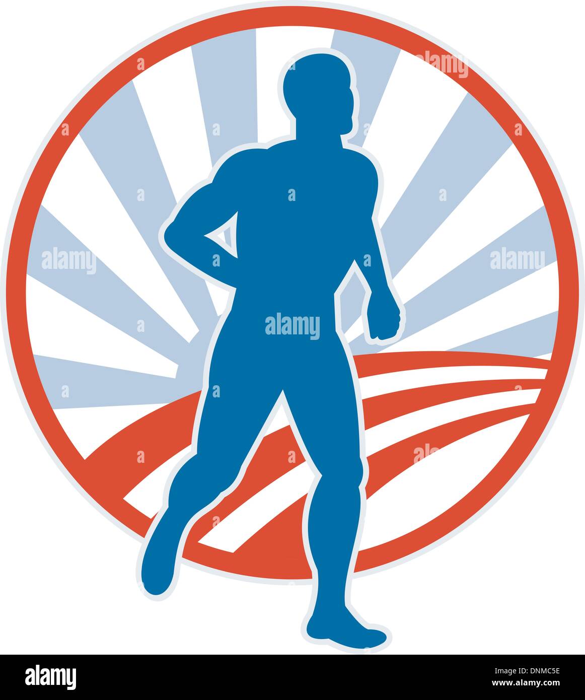 Imagery shows a silhouette of a runner with sunburst and road in the ...