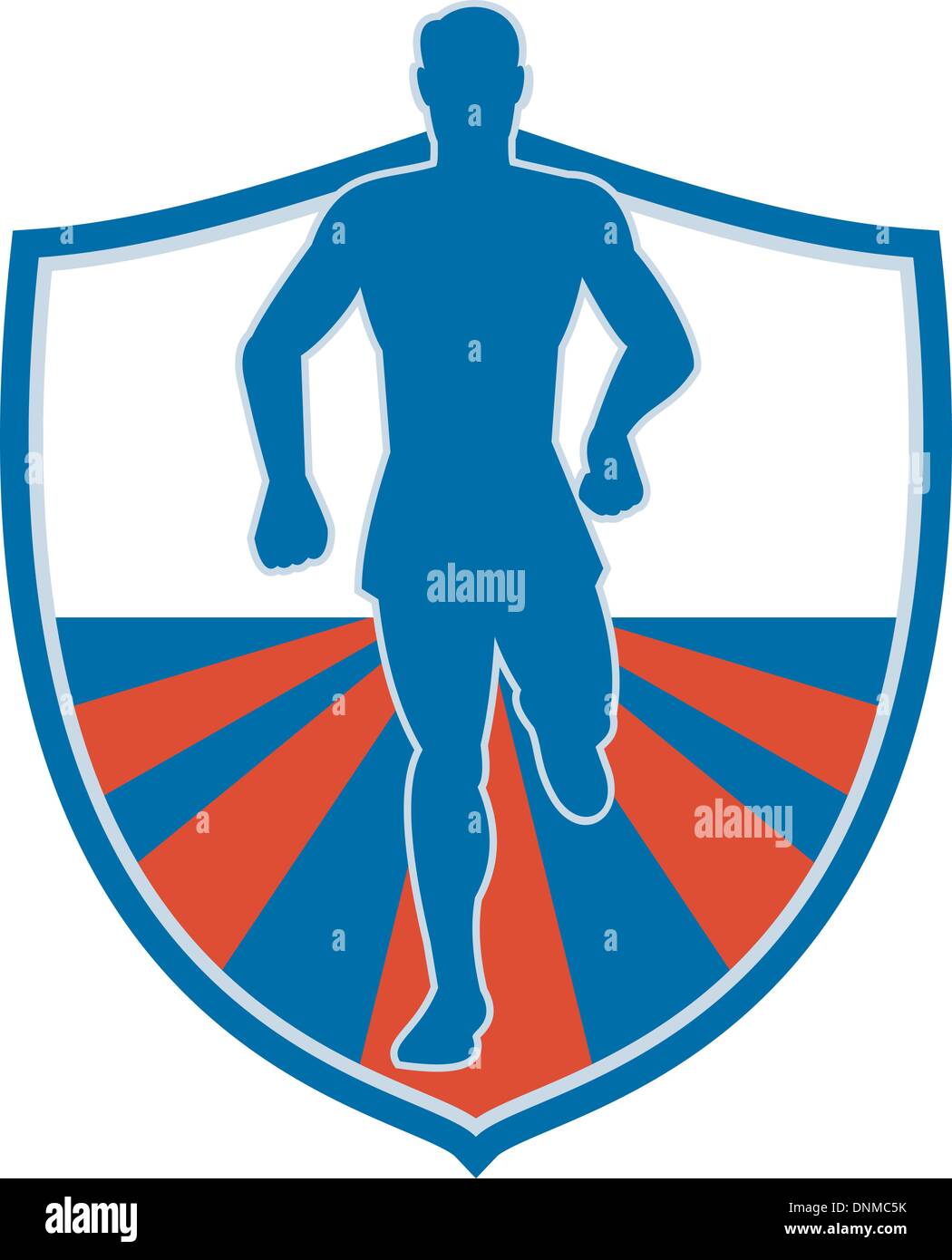 Imagery shows a silhouette of a runner with sunburst and road in the ...