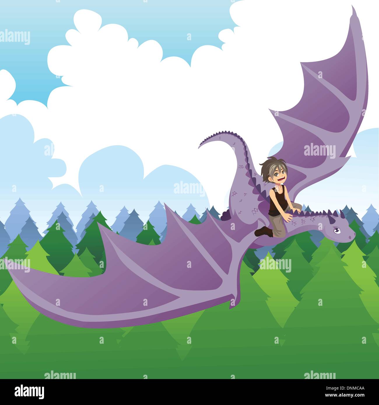 A vector illustration of a boy riding a flying dragon Stock Vector ...