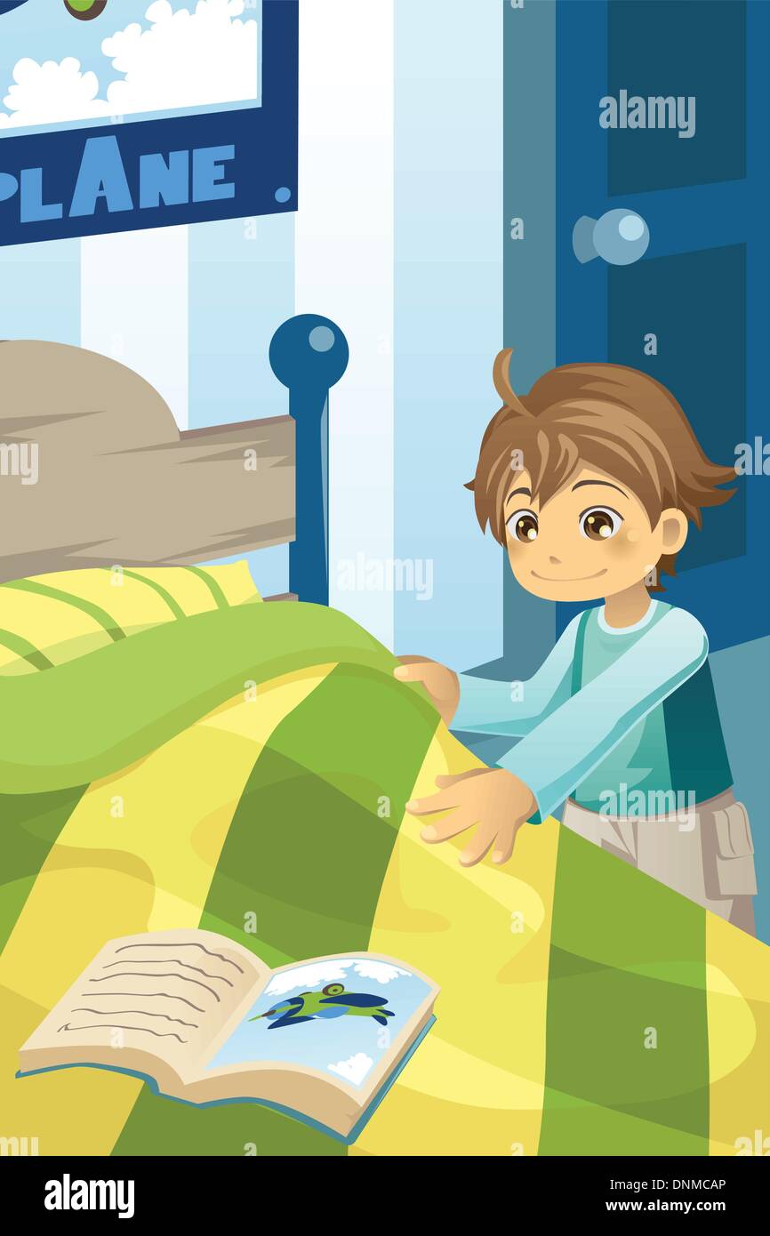 Child making their bed Stock Vector Images - Alamy