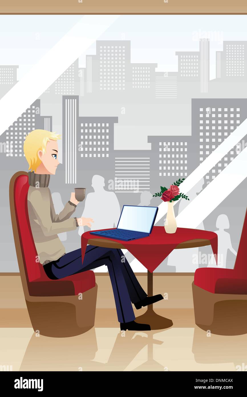 Cartoon man using computer in hi-res stock photography and images - Alamy