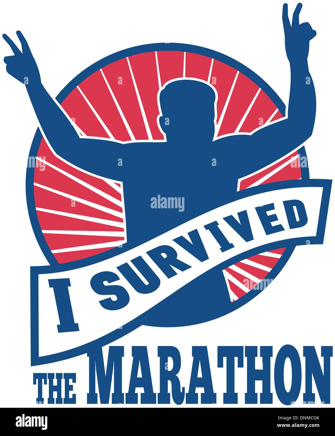 illustration of a silhouette of Marathon runner flashing victory hand ...
