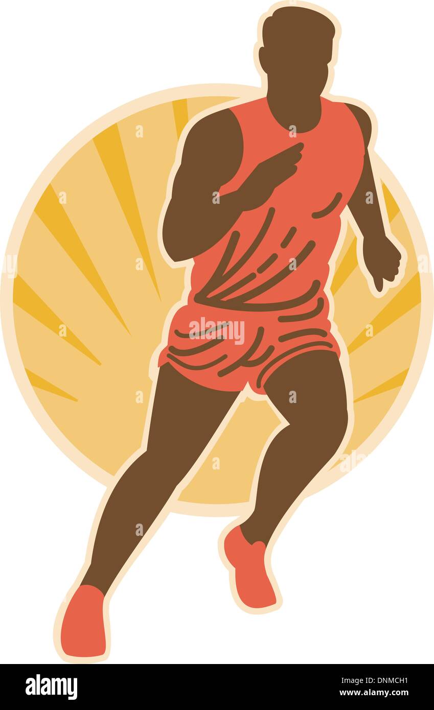illustration of marathon runner running isolated on white retro style ...