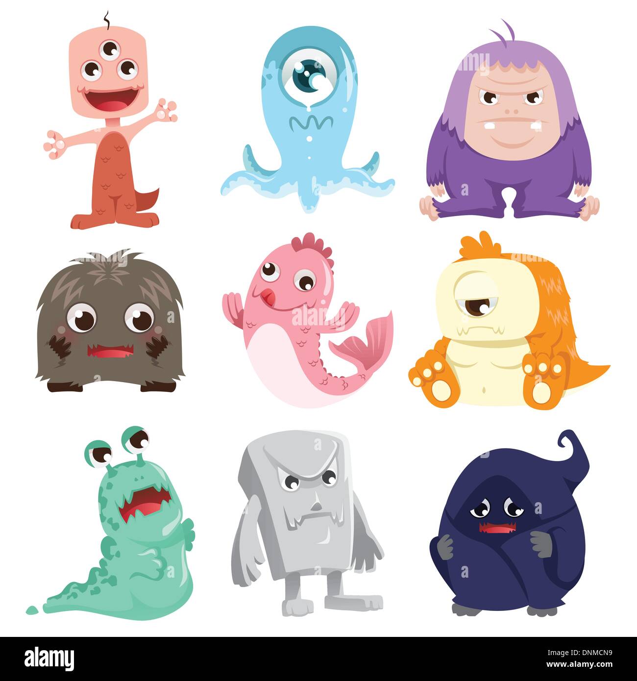 A vector illustration of a collection of cute monsters characters Stock ...