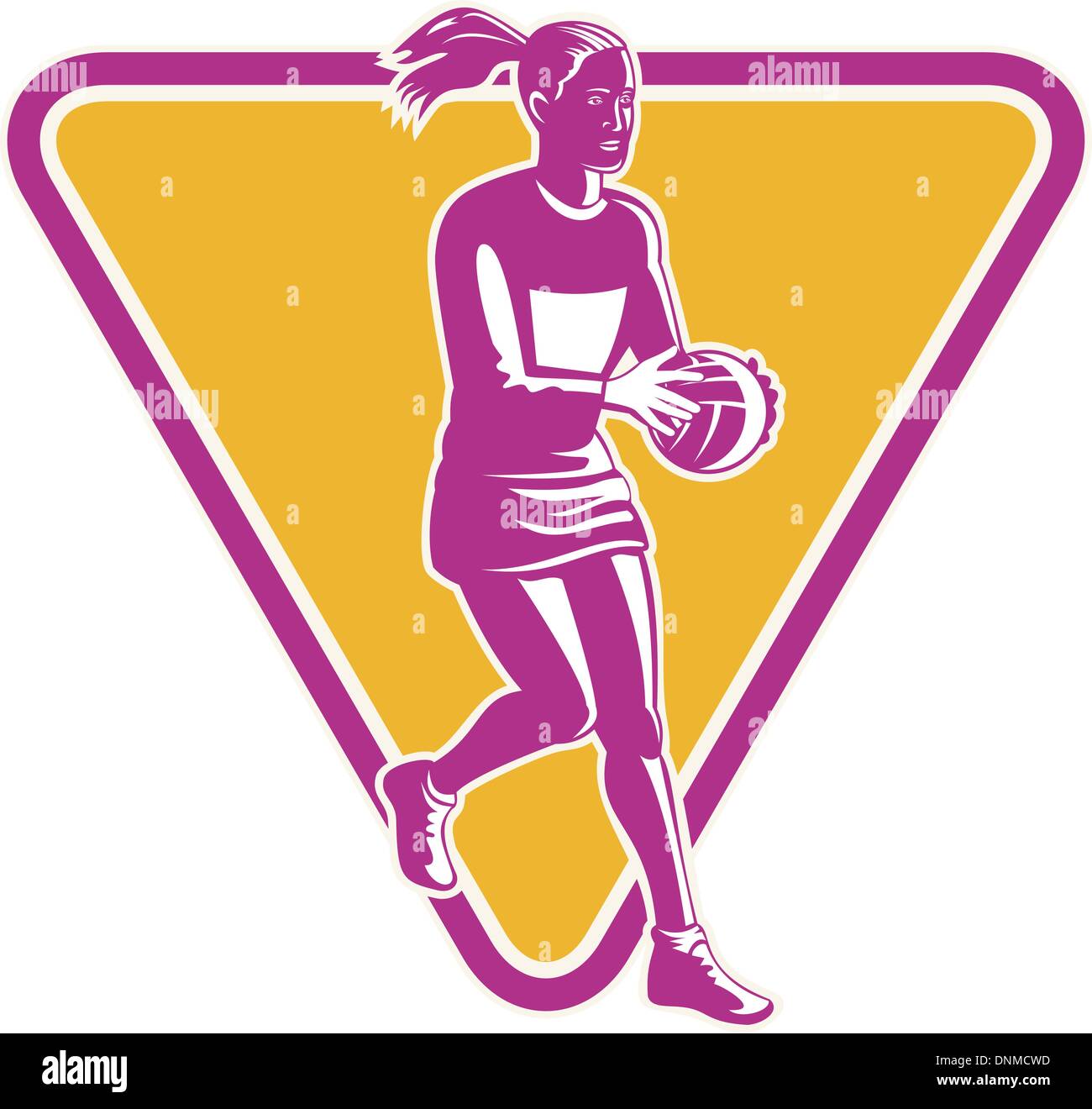 illustration of a netball player ready to pass ball with shield or ...