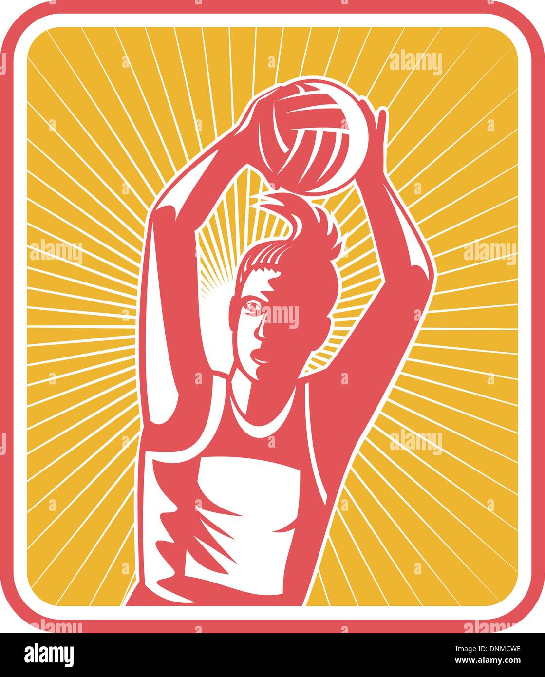 illustration of a netball player ready to pass ball with shield or ...