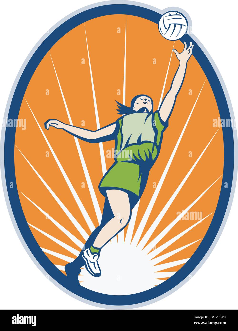 illustration of a netball player reboundng jumping for ball set inside ...