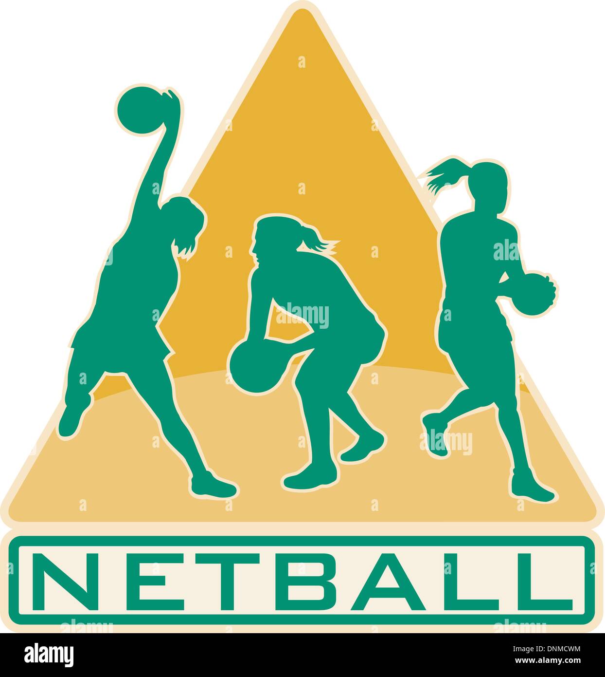 illustration of a netball player catching jumping passing ball with ...