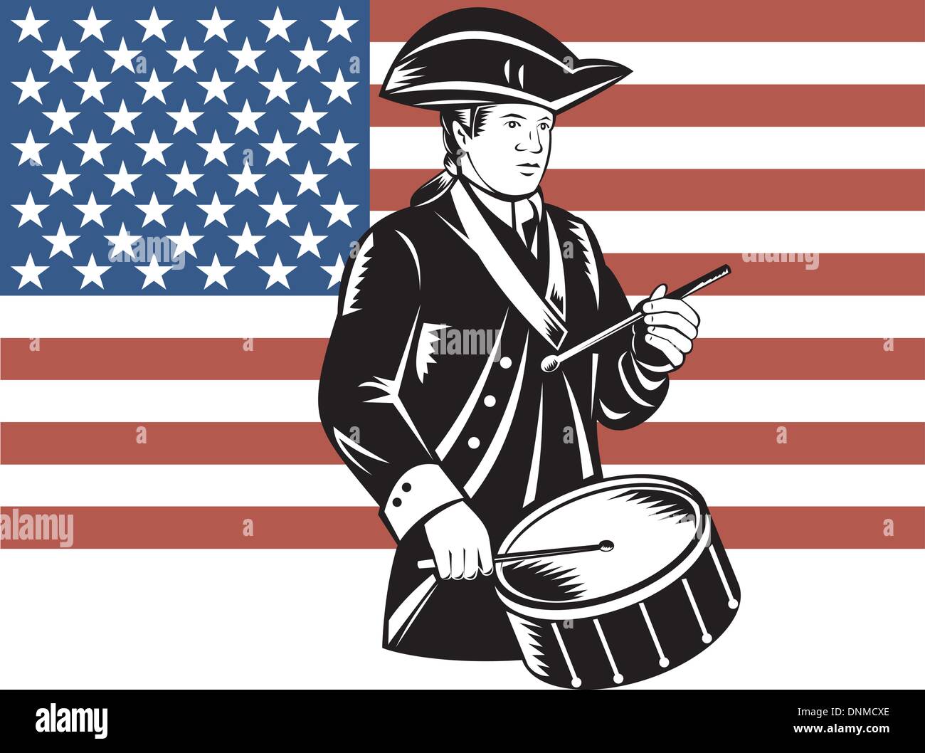 Illustration of a patriot drummer drumming with drums with American ...