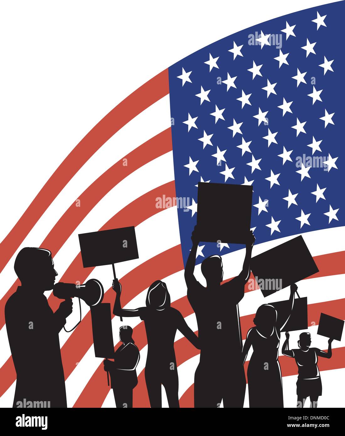 illustration of activists protestors with placard signs protesting with ...