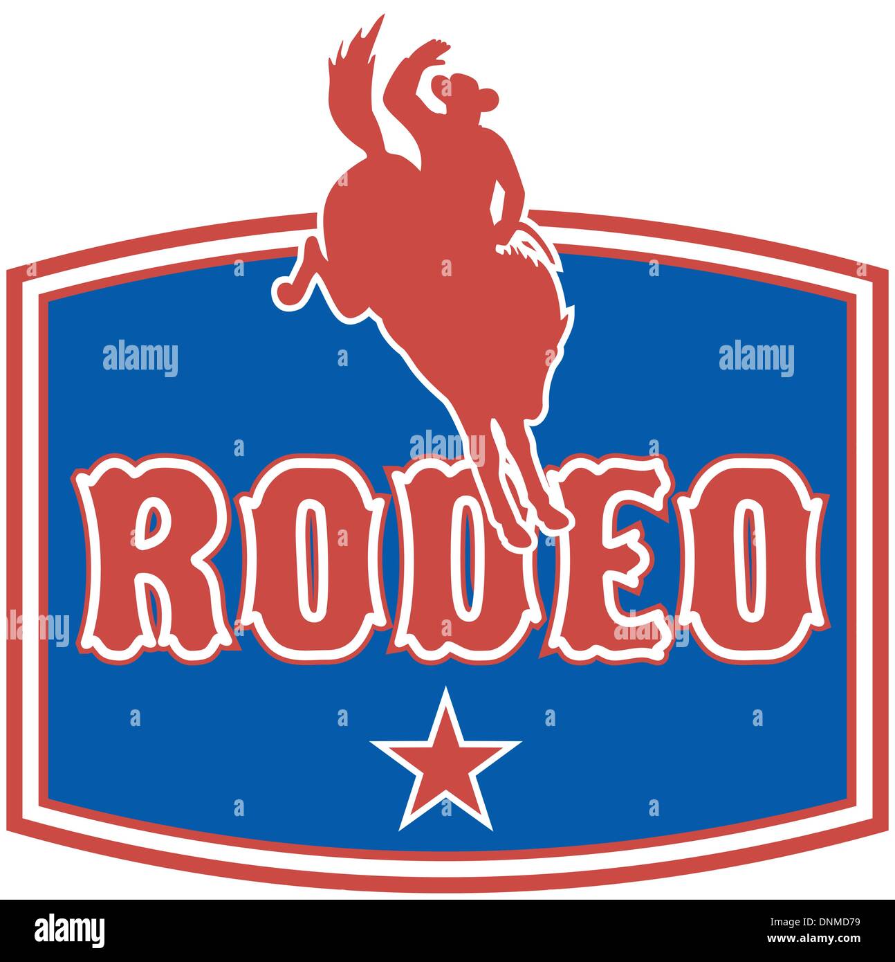 retro style illustration of an American Rodeo Cowboy riding a bucking ...