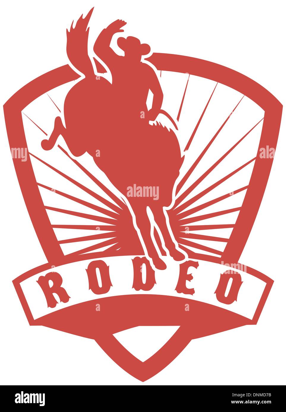retro style illustration of an American Rodeo Cowboy riding a bucking ...