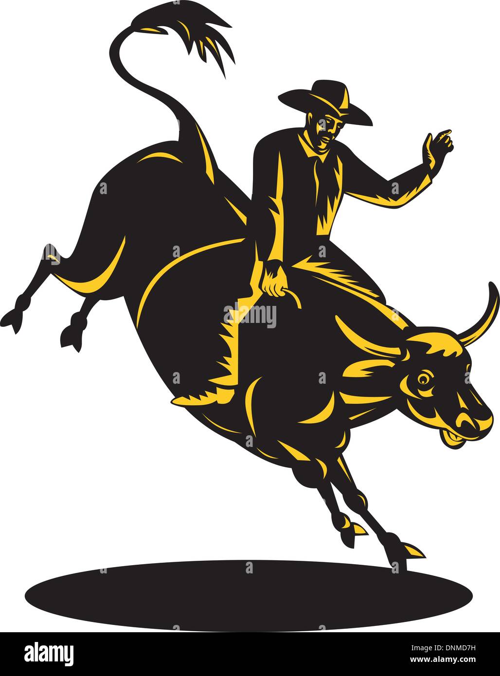 Illustration of rodeo cowboy riding bucking bull on isolated white ...