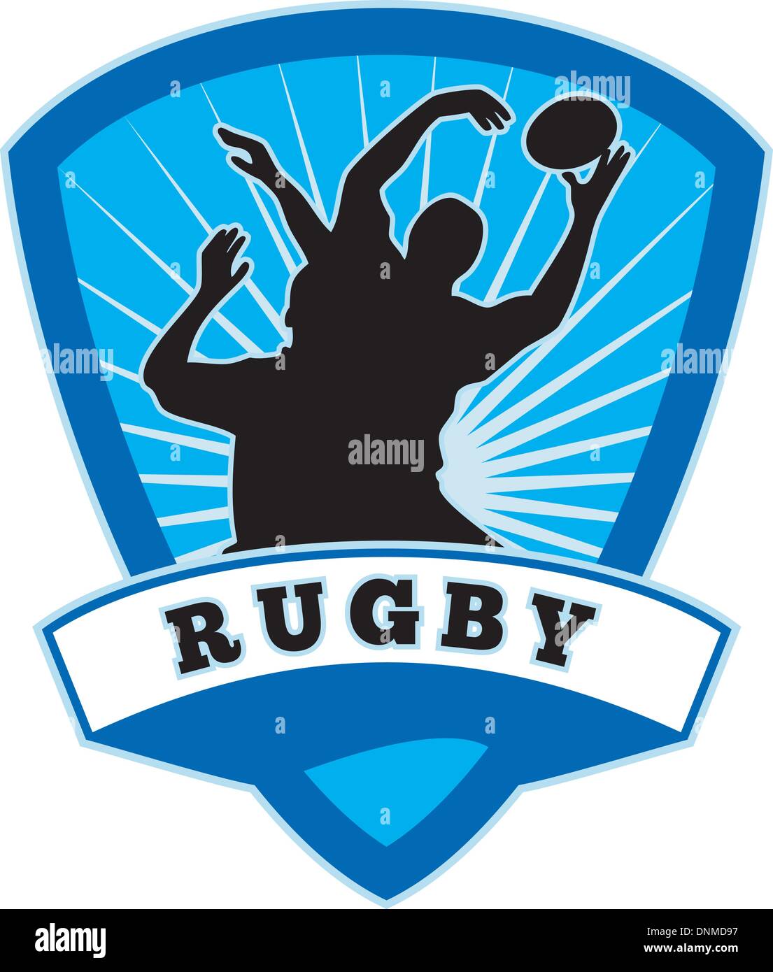 illustration of silhouette of rugby player jumping to catch line-out ...