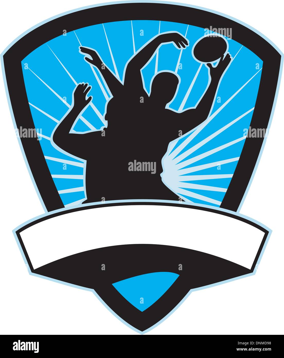 illustration of rugby player catching line-out throw with sunburst in ...