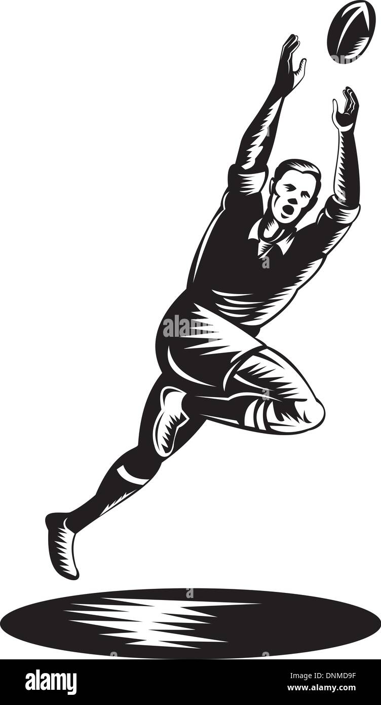 illustration of a rugby player catching the ball on isolated background ...