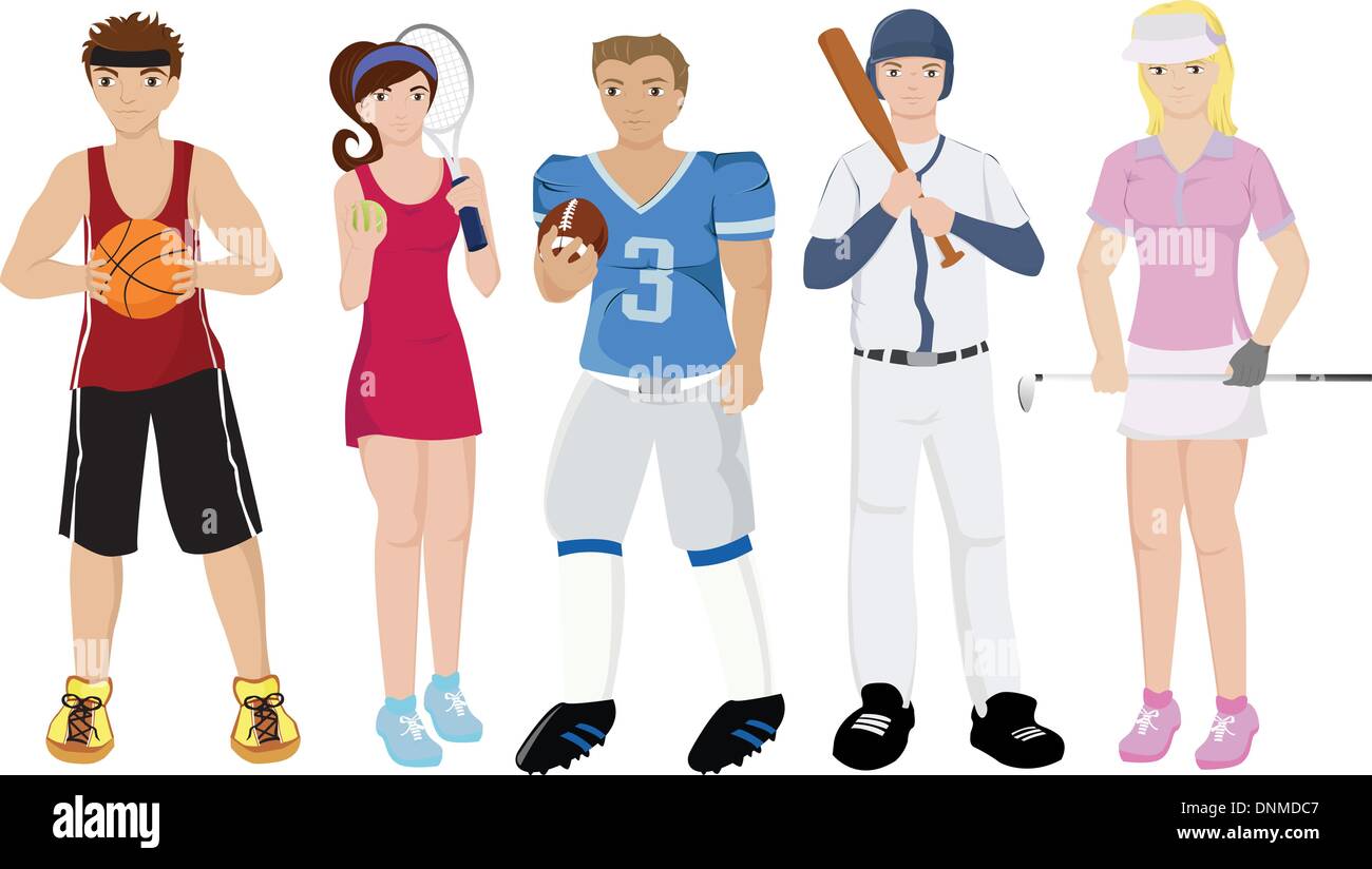 Vector illustrations of a group of sport athletes Stock Vector Image ...
