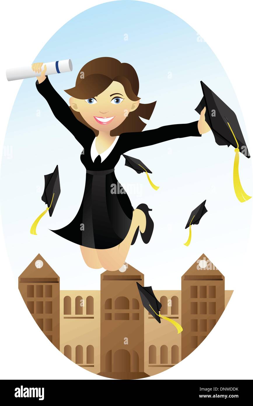 A vector illustration of a happy student celebrating her graduation ...