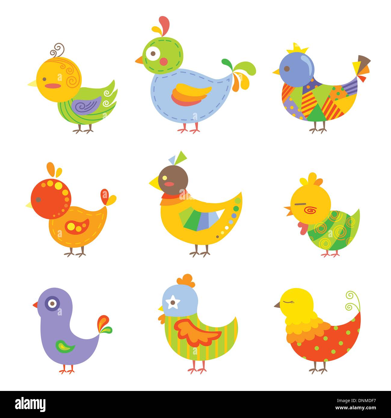 A vector illustration of different design of colorful chickens Stock ...