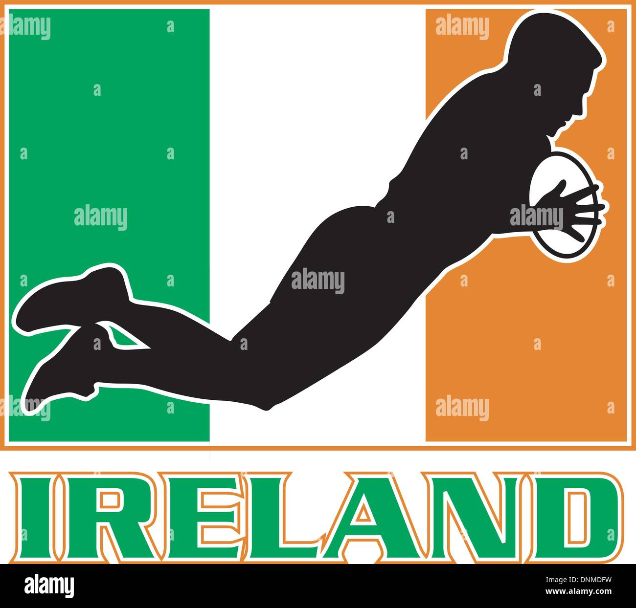 illustration of a silhouette Irish rugby playing diving to score a try ...