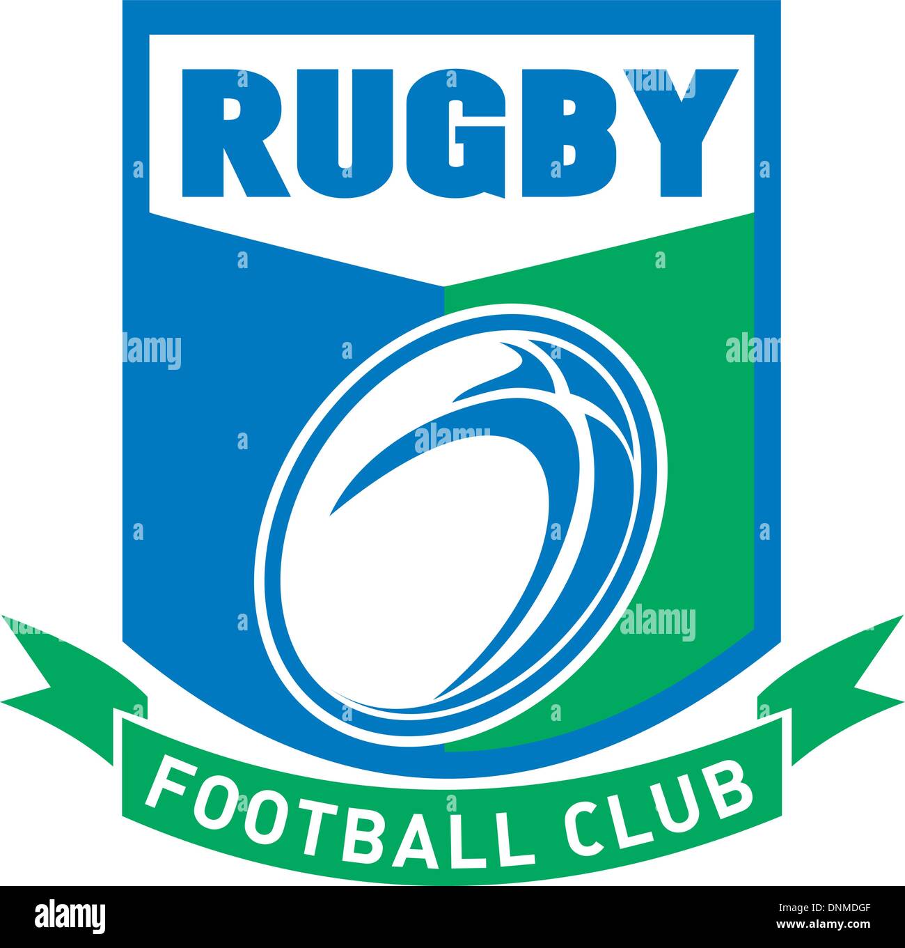 illustration of a rugby ball set inside shield with ribbon scroll and ...