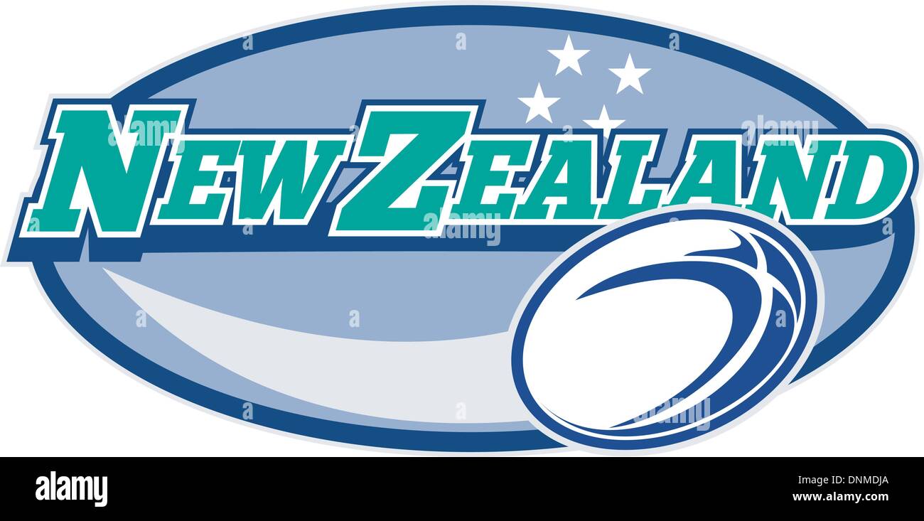 illustration of a rugby ball flying towards viewer with southern cross ...