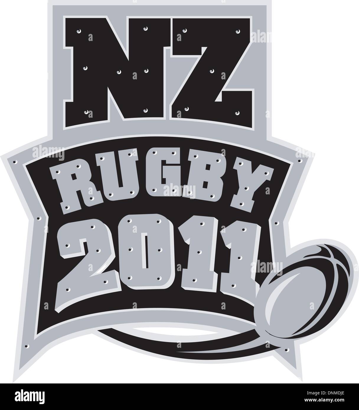illustration of a ball flying with words New Zealand Rugby 2011 Stock ...