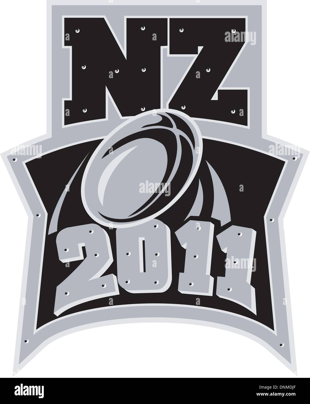 illustration of a ball flying with words New Zealand Rugby 2011 Stock ...
