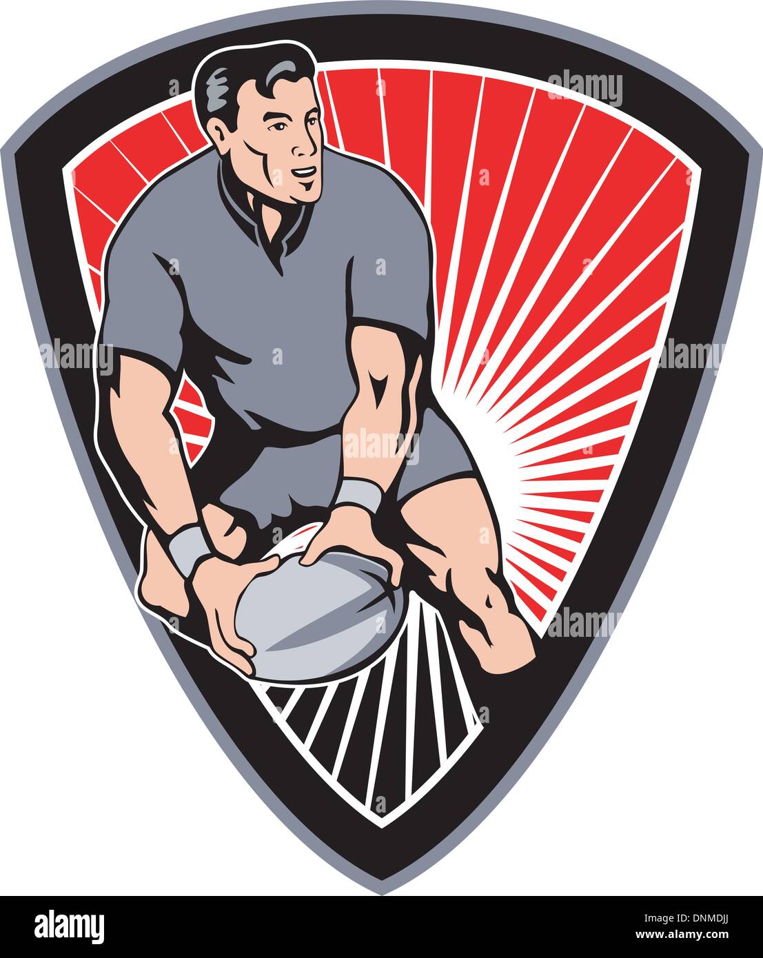 retro style illustration of a rugby player passing ball viewed from ...