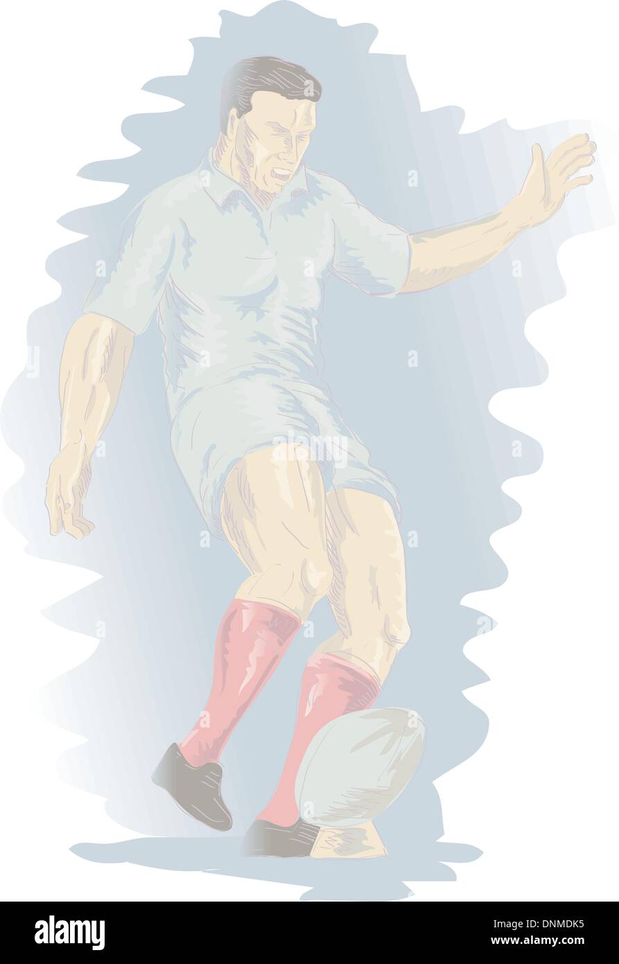 illustration of a rugby player kicking the ball on isolated background ...