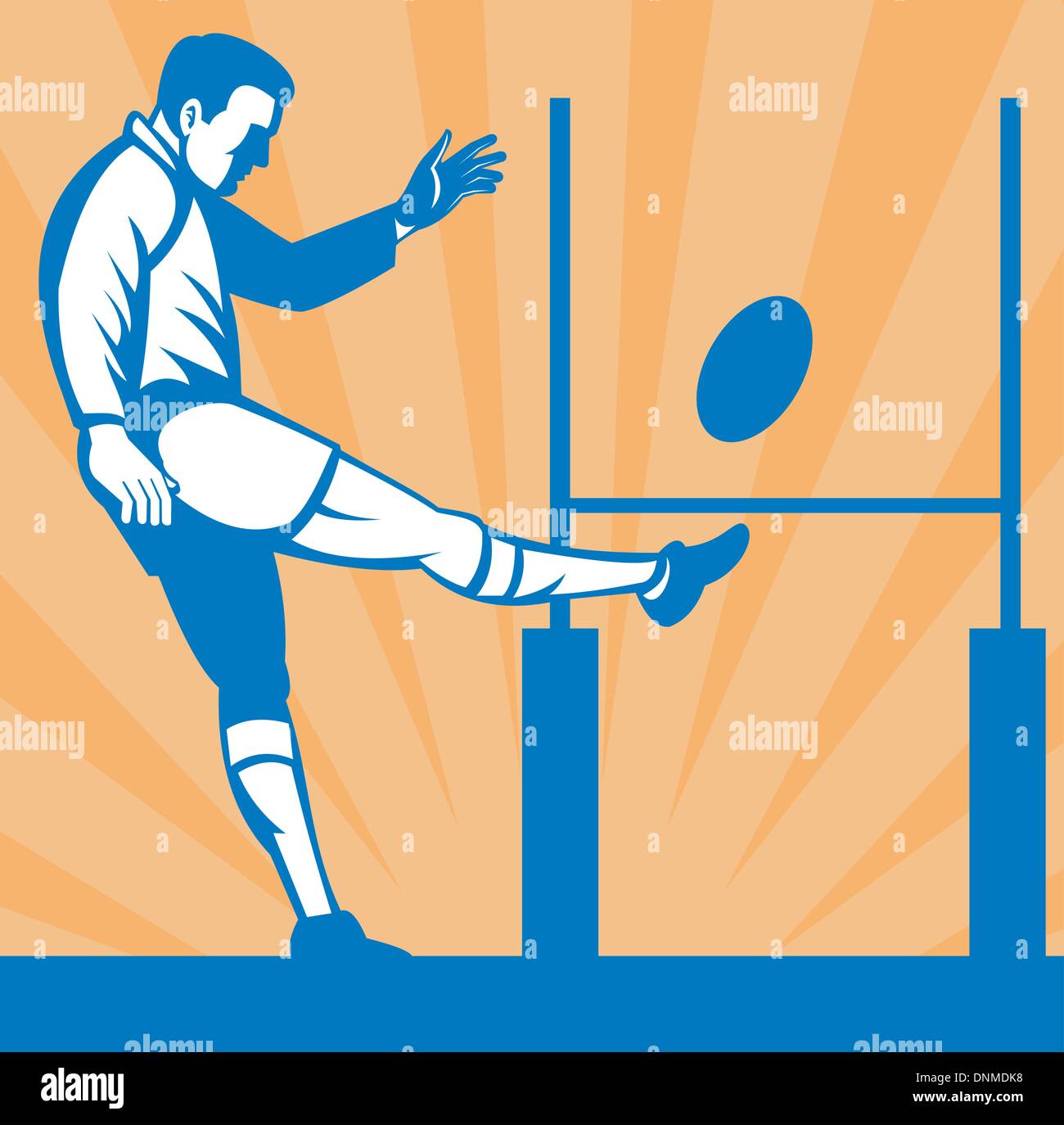 illustration of a Rugby player kicking ball at goal post Stock Vector ...