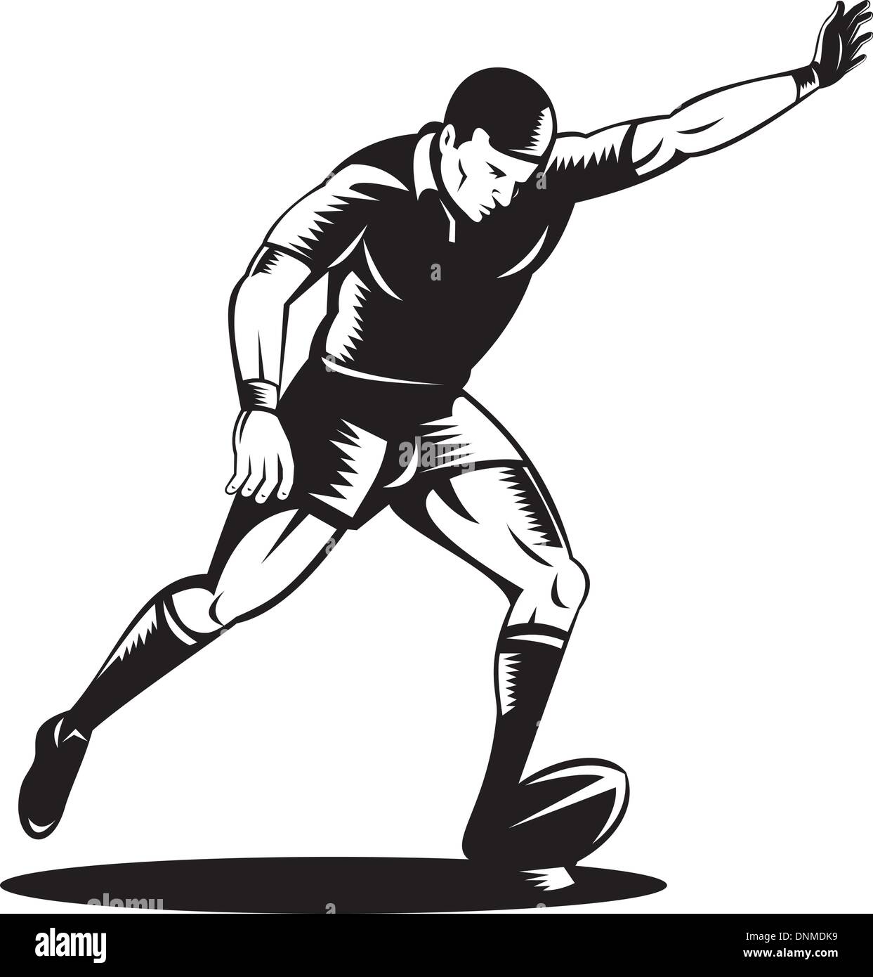 illustration of a rugby player kicking the ball on isolated background ...