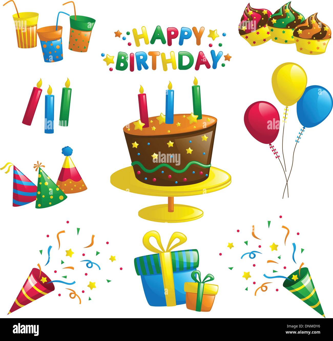 A vector illustration of happy birthday icons Stock Vector Image & Art - Alamy
