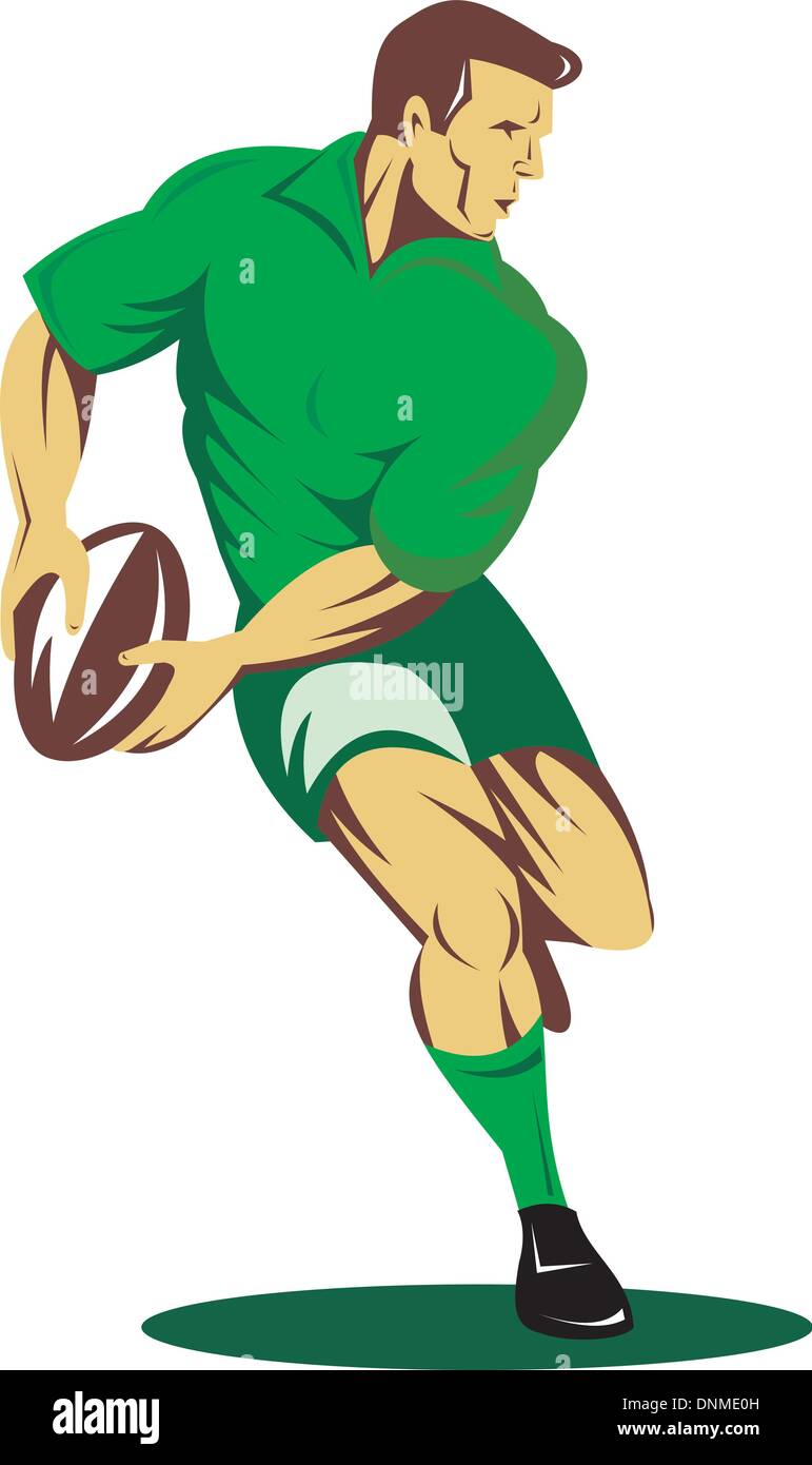 illustration of a rugby player running passing the ball on isolated ...
