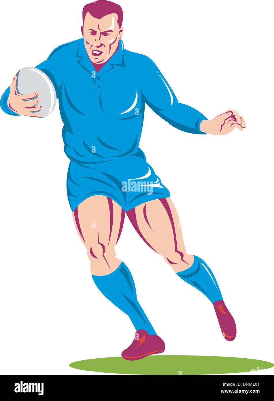 illustration of a rugby player running passing the ball on isolated ...