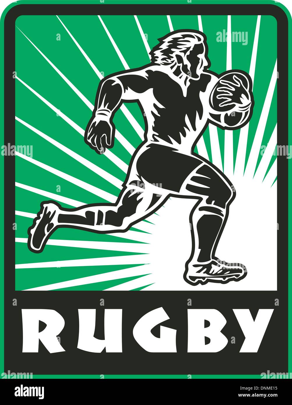 retro style illustration of a Rugby player running with ball and ...