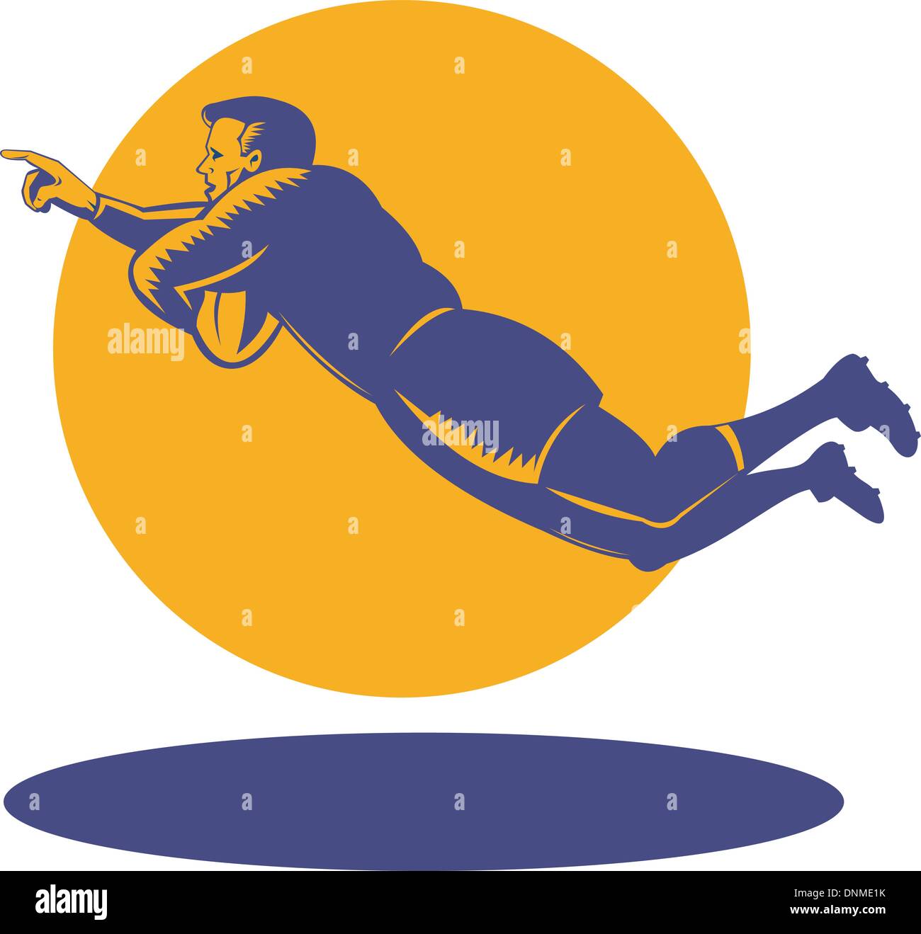 illustration of a rugby player diving to score a try on isolated ...